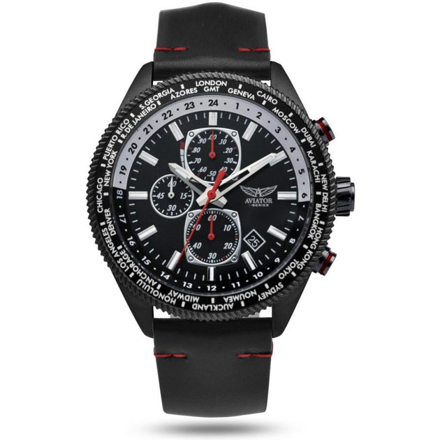 Aviator F-Series Mens Professional Chronograph Leather Strap 45mm Watc ...